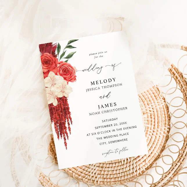 Red Floral Wedding Invitation | Zazzle
