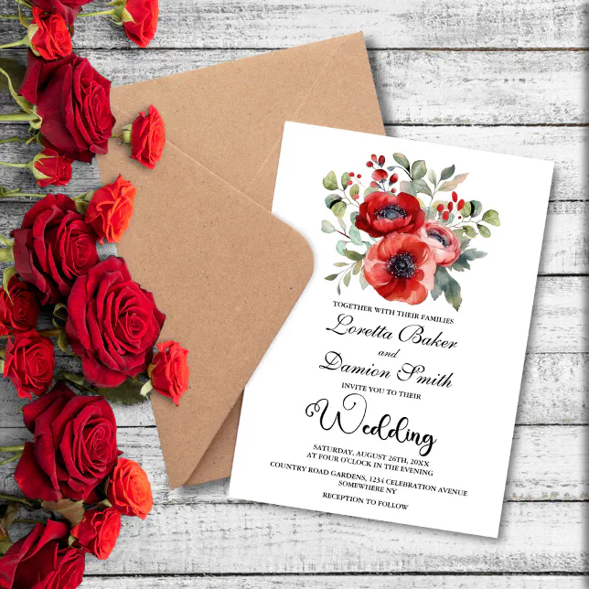 Red Floral Wedding Invitation | Zazzle
