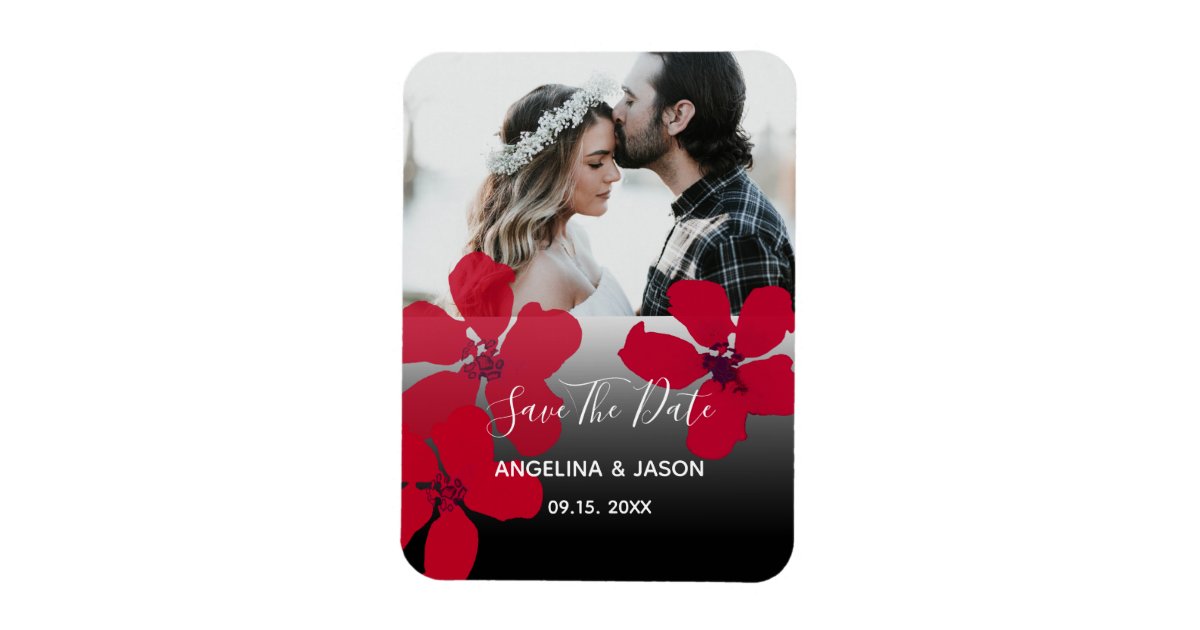 Red Floral Wedding Save The Date Invitation Magnet | Zazzle