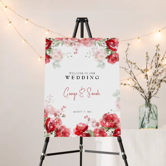 Red Floral Wedding Welcome Sign | Zazzle