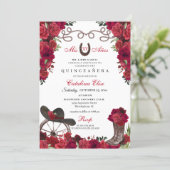Red Floral Western Ranchero Quinceanera Invitation | Zazzle