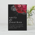 Red Florals Silver Black Wedding Invitation | Zazzle