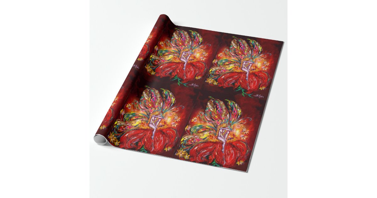 RED FLOWER FAIRY Fantasy Wrapping Paper | Zazzle