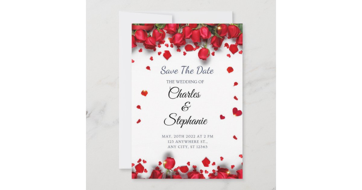 Red flowers with romantic red hearts invitation | Zazzle