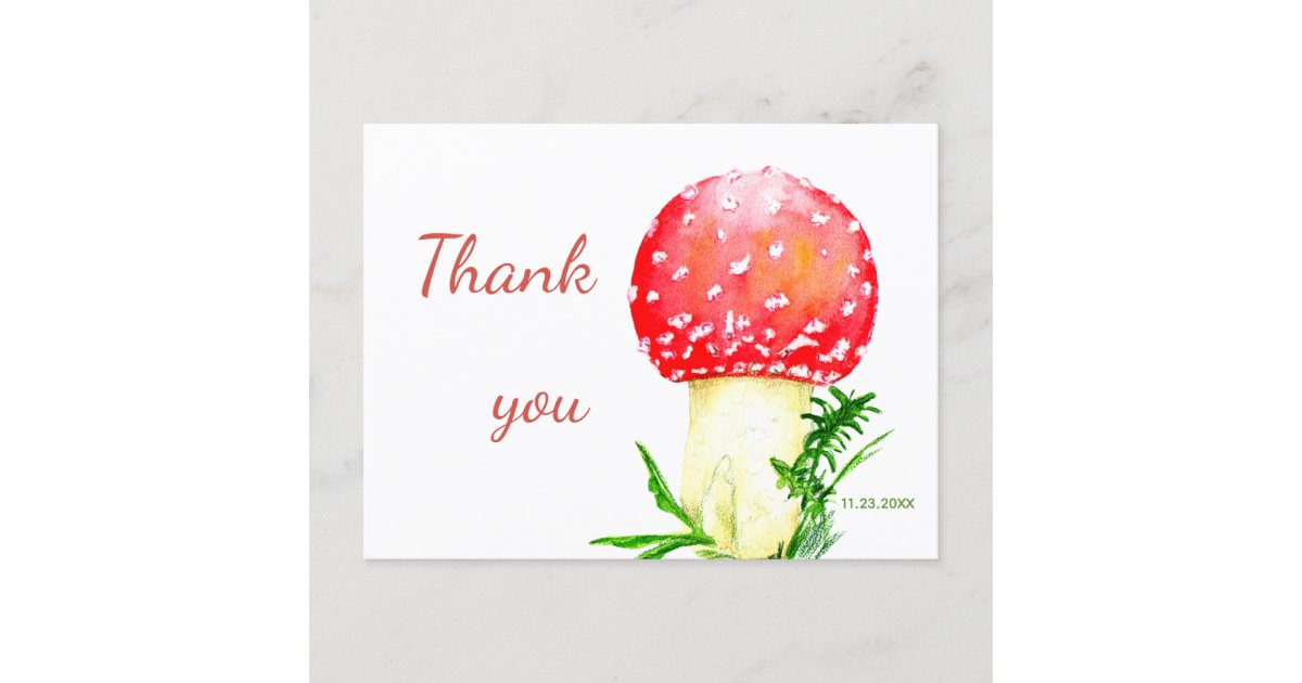 Red fly agaric, mushroom. Thank You Postcard | Zazzle