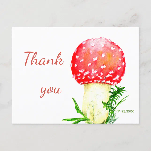 Red fly agaric, mushroom. Thank You Postcard | Zazzle
