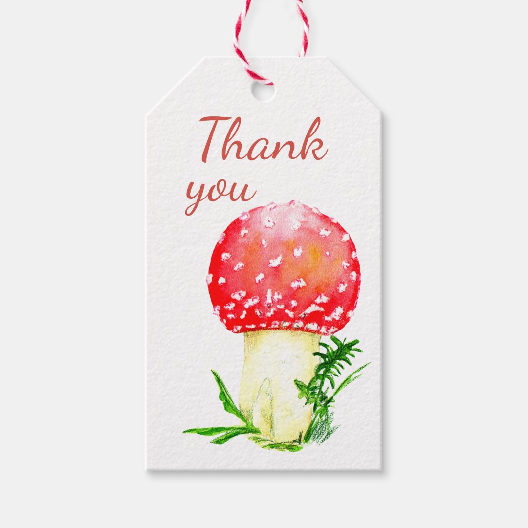 Red fly agaric, mushroom. Thank You Postcard Gift Tags | Zazzle