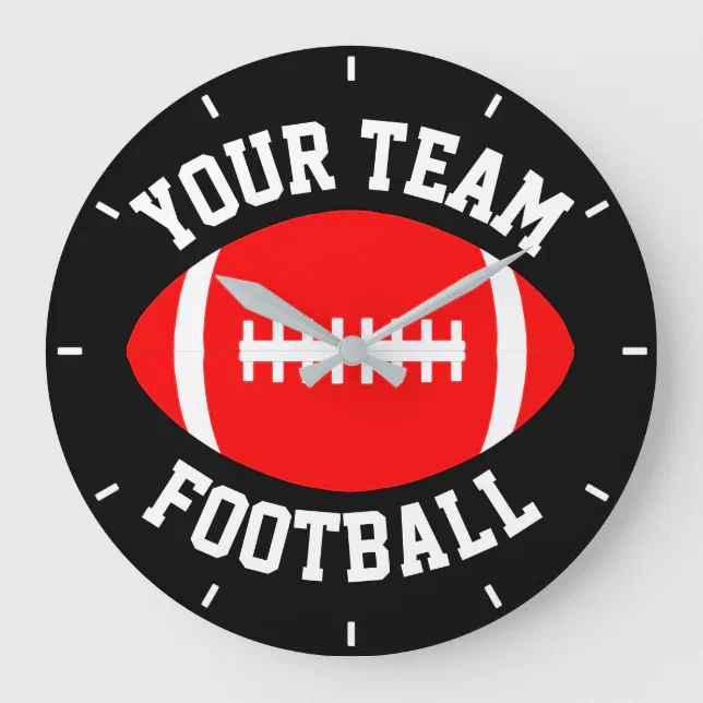 Red Football Custom Team Name & Background Color Large Clock | Zazzle