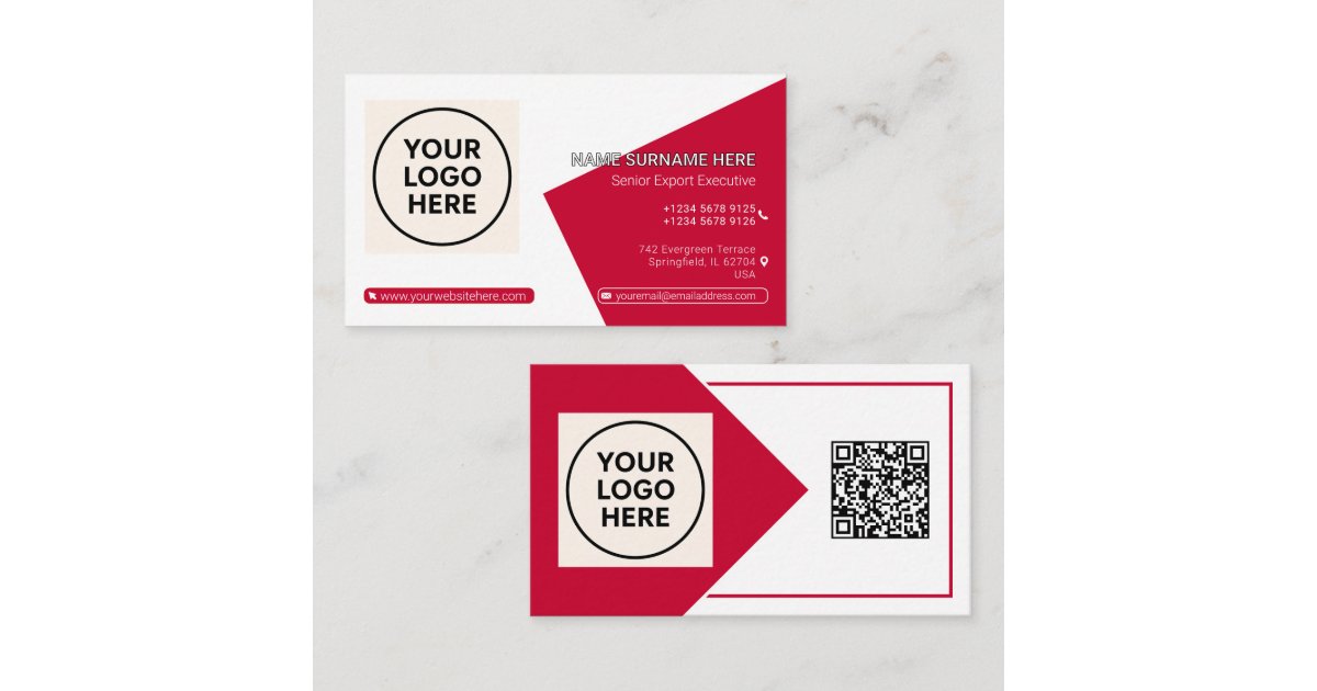 Red Formal QR Code Professional Corporate Modern Business Card | Zazzle