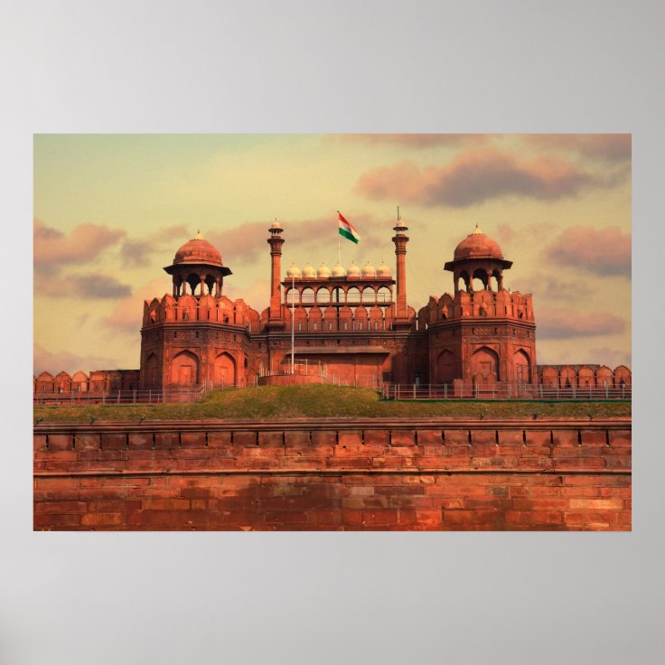 Red Fort in Delhi, India during a beautiful sunset Poster | Zazzle