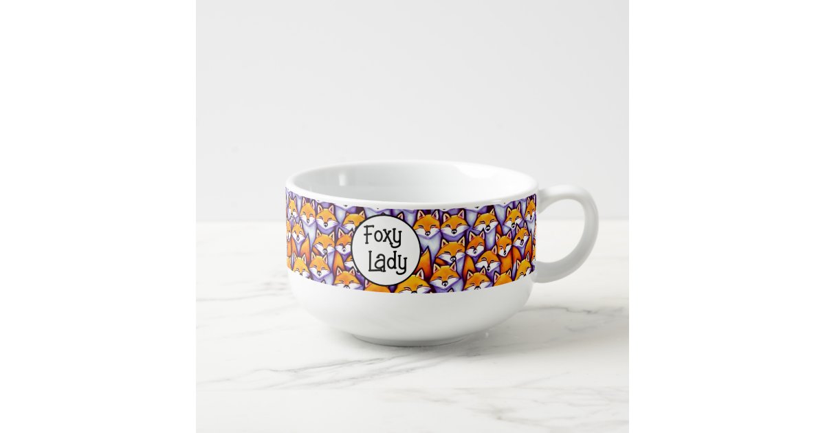 Red fox cartoon foxy lady funny doodle woodland soup mug | Zazzle