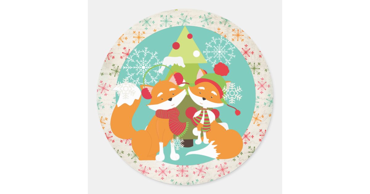 Red Fox Christmas Holiday Round Sticker | Zazzle