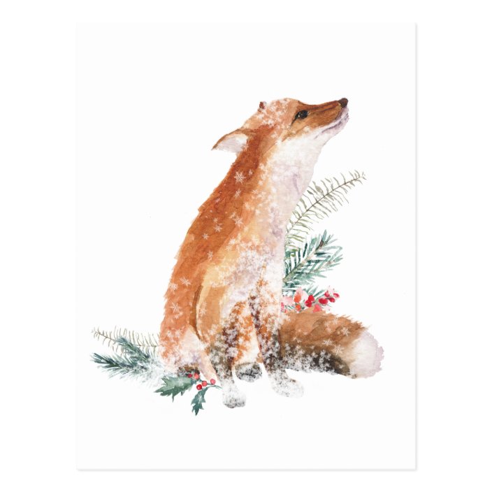 Red Fox Christmas Winter Woodland Scene Postcard | Zazzle.com