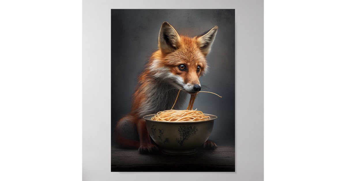 Red Fox Eating Spaghetti Poster | Zazzle