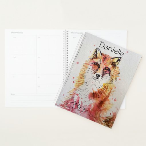 Red Fox foxes Watercolour Art cute Girls name Planner | Zazzle