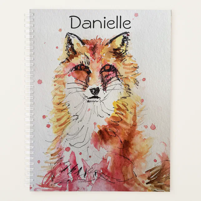 Red Fox foxes Watercolour Art cute Girls name Planner | Zazzle