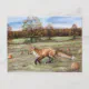 Red Fox in Pumpkin Patch Art Pastel Painting Postcard | Zazzle