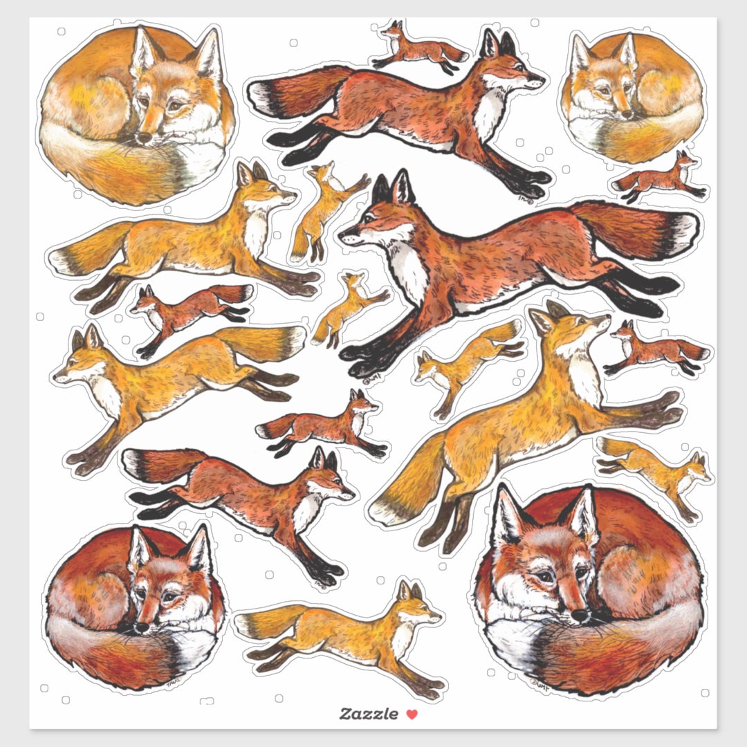 Red Fox Orange Foxes Woodland Nature Animal Vinyl Sticker | Zazzle