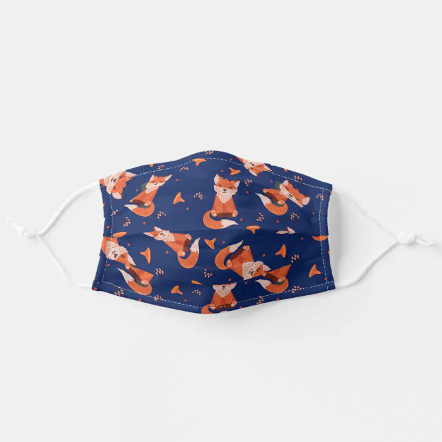 Red Fox Pattern on Blue Adult Cloth Face Mask | Zazzle