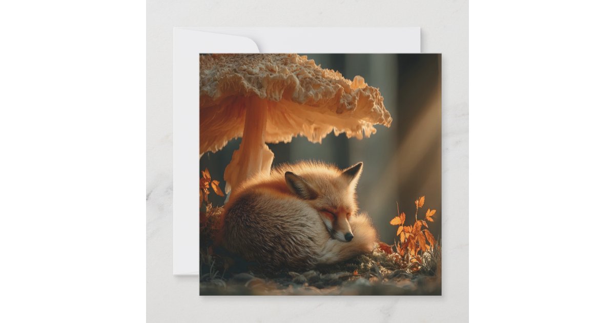 Red Fox Sleeping Under Giant Mushroom Holiday Card | Zazzle