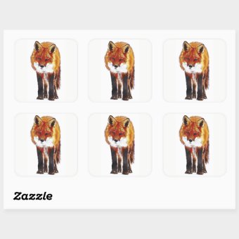 Red Fox Square Sticker | Zazzle