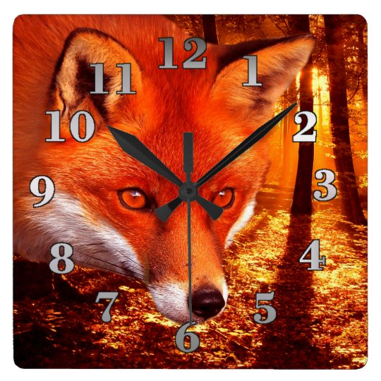 Red Fox Square Wall Clock | Zazzle.com