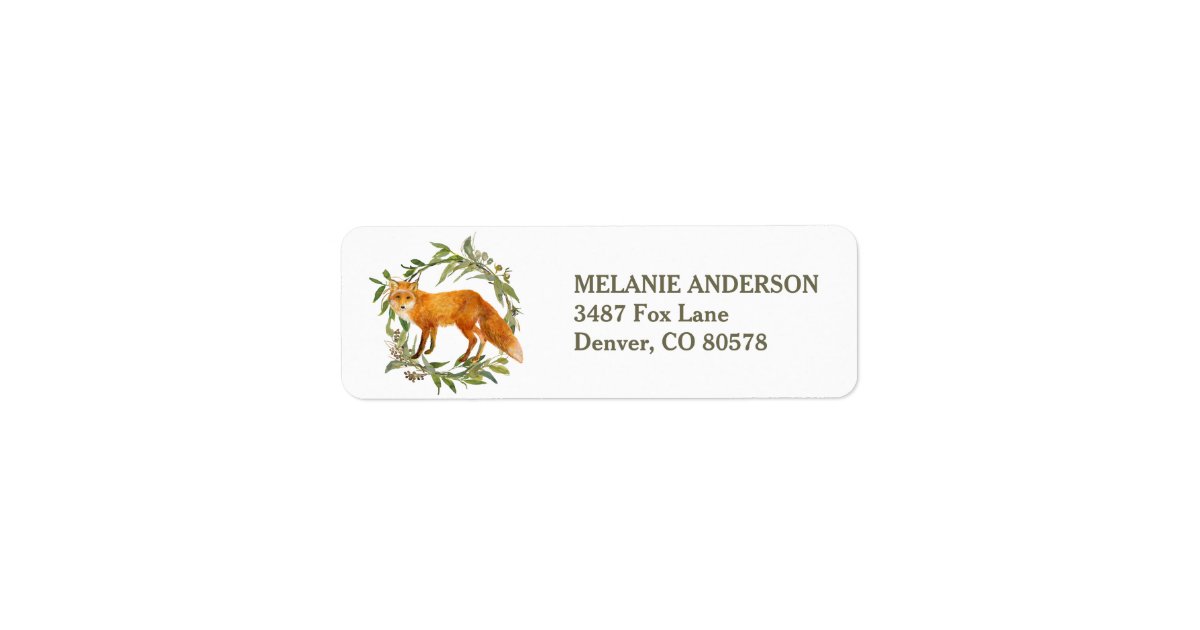 Red Fox with Green Leaves Wreath Return Address Label | Zazzle