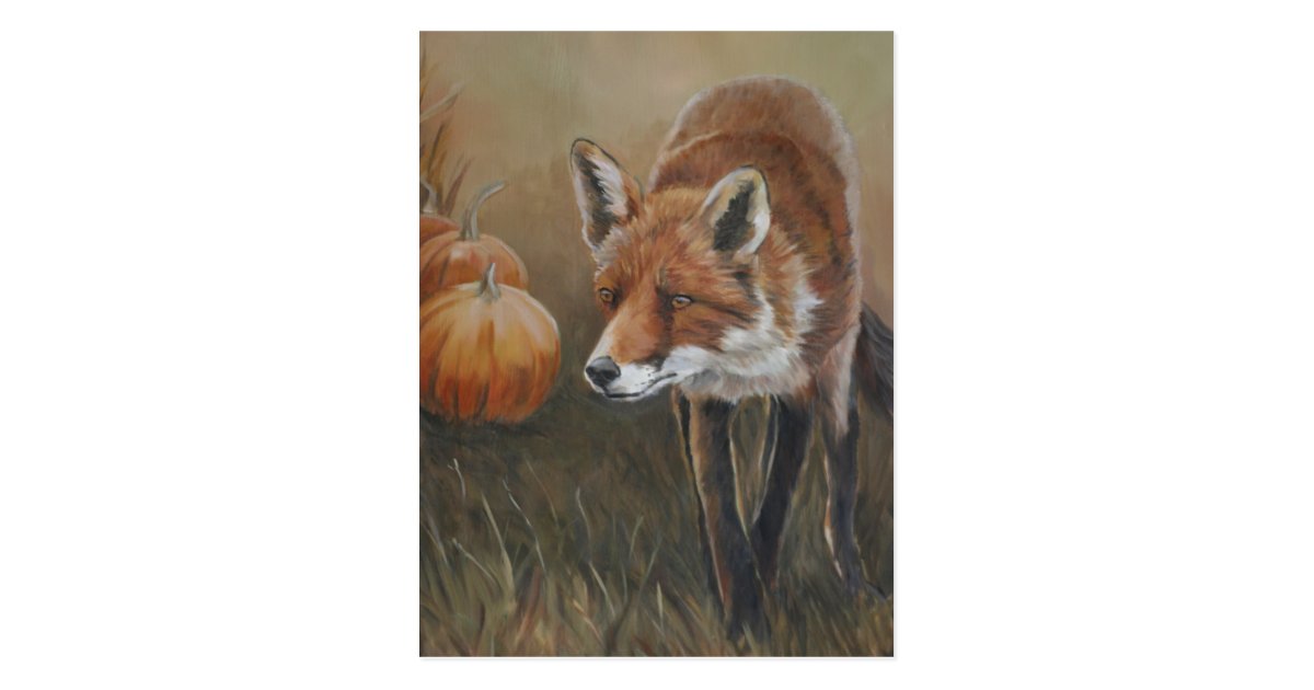 Red Fox with Pumpkins Art Postcard | Zazzle.com