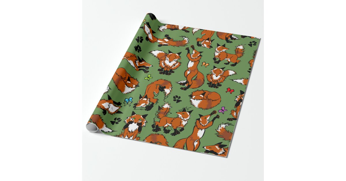 Red Fox Wrapping Paper - Choose Background Color | Zazzle