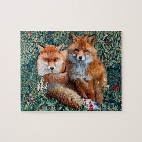 RED FOXES AMONG GREENERY, FOLIAGE AND FLOWERS JIGSAW PUZZLE | Zazzle.com