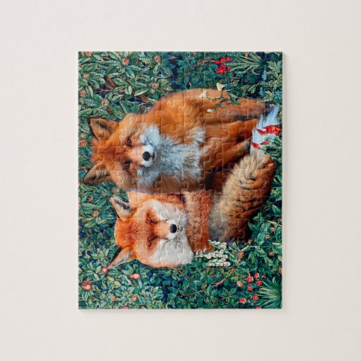 RED FOXES AMONG GREENERY, FOLIAGE AND FLOWERS JIGSAW PUZZLE | Zazzle
