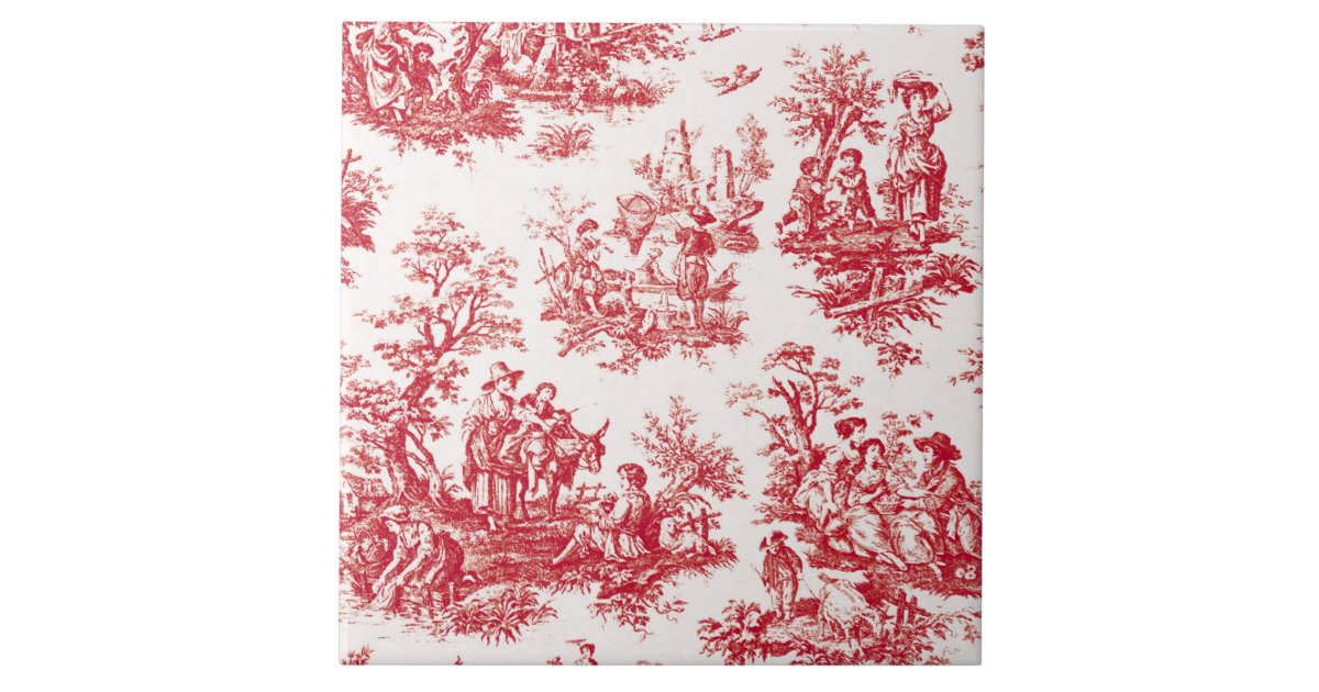 Red French Country Toile Tile | Zazzle