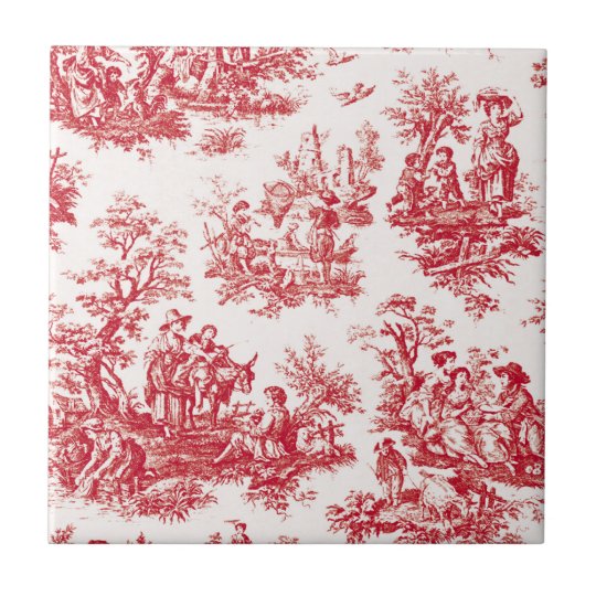 Red French Country Toile Tile | Zazzle.com
