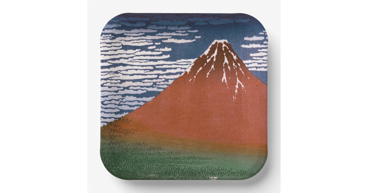 Red Fuji, Aka Fujiyama Volcano Katsushika Hokusai Paper Plates | Zazzle