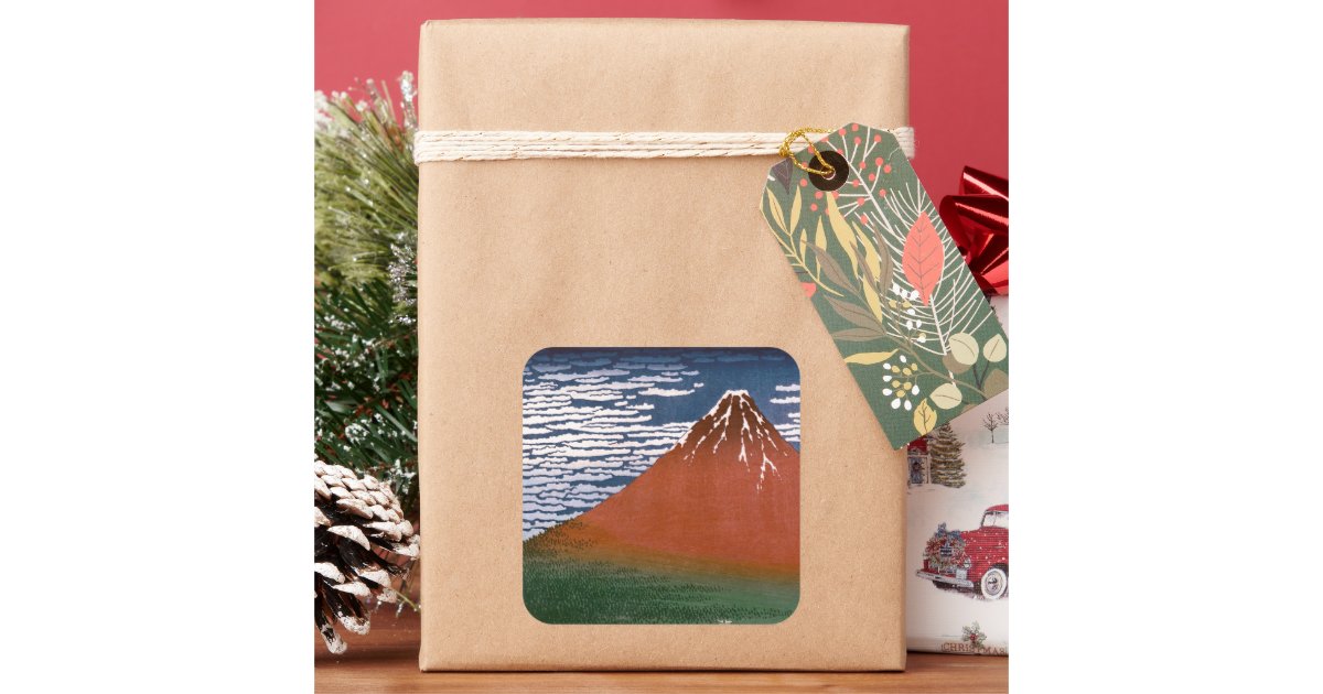 Red Fuji, Aka Fujiyama Volcano Katsushika Hokusai Square Sticker | Zazzle