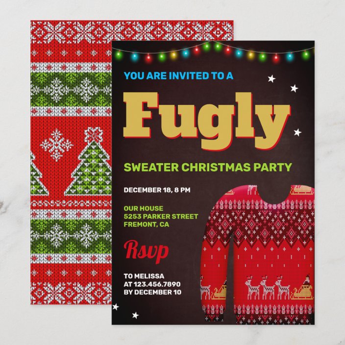 Red Funny Fugly Ugly Sweater Christmas Party Invitation | Zazzle.com