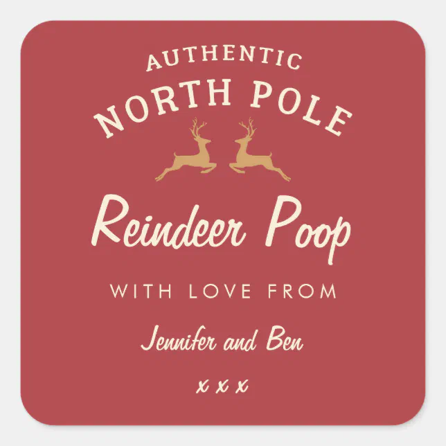 Red funny homemade Christmas Reindeer poop sticker | Zazzle