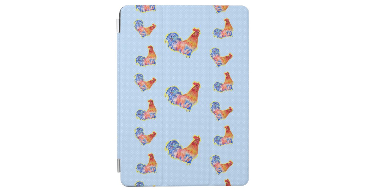 Red Funny Rooster Cockerel Blue and White Spots iPad Air Cover | Zazzle