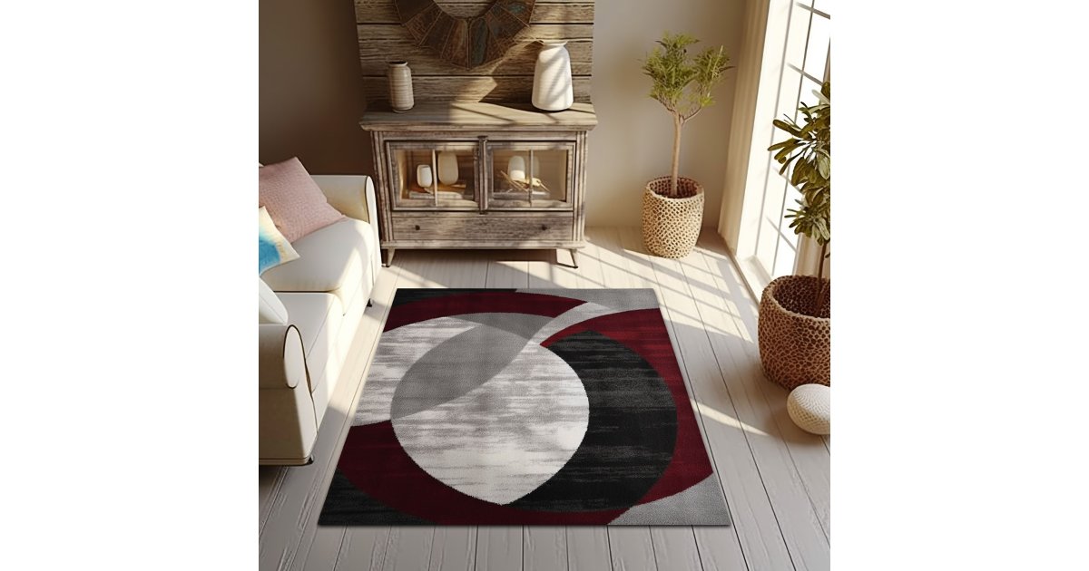 Red Fusion: Modern Abstract Geometric Area Rug | Zazzle