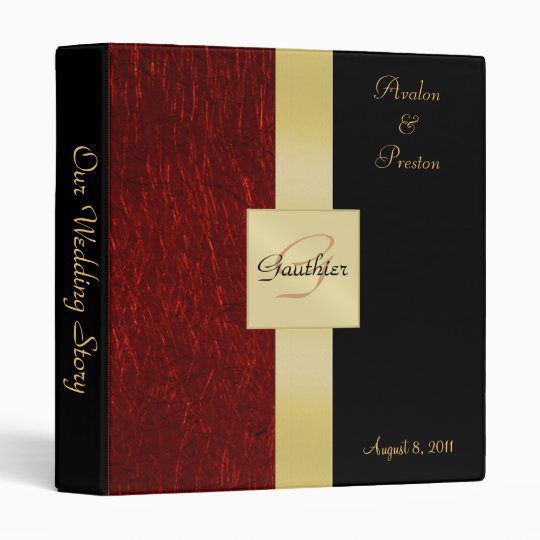 Red Garnet Gold Monogram Ribbon Binder | Zazzle.com