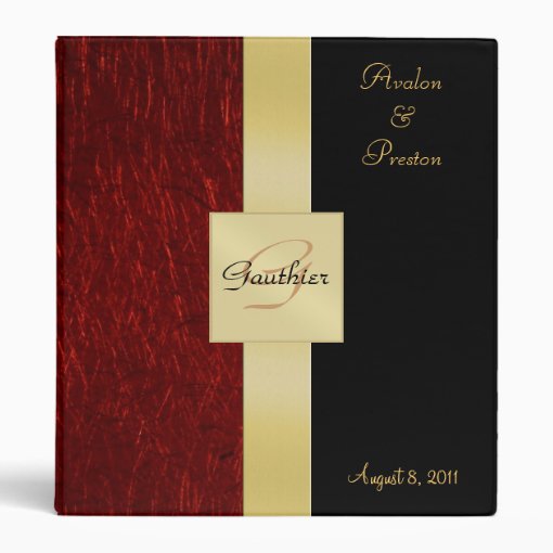 Red Garnet Gold Monogram Ribbon Binder | Zazzle