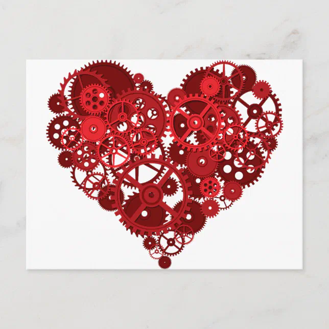 Red Gears Heart Postcard | Zazzle