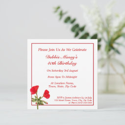 Red Geranium Birthday Invitation | Zazzle