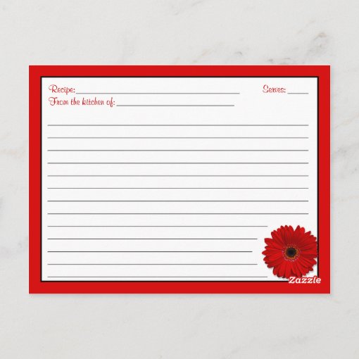 Red Gerbera Daisy Recipe Card for the Bride to Be | Zazzle