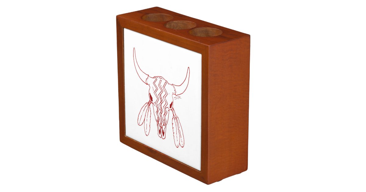 Red Ghost Dance Buffalo line white desk organizer | Zazzle