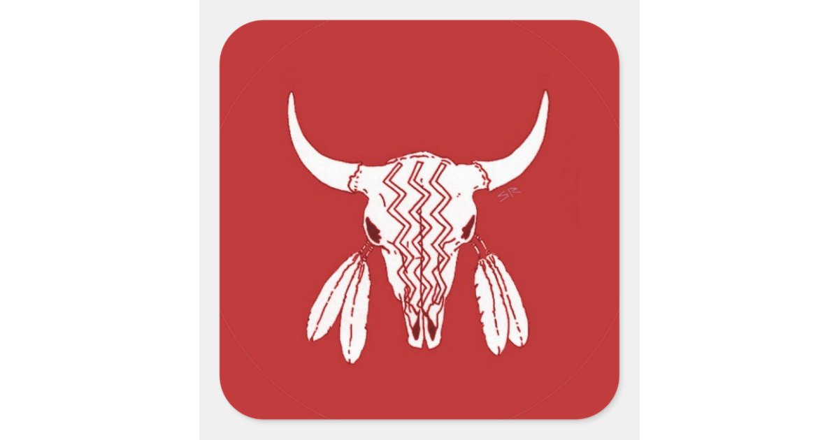 Red Ghost Dance Buffalo square large stickers | Zazzle