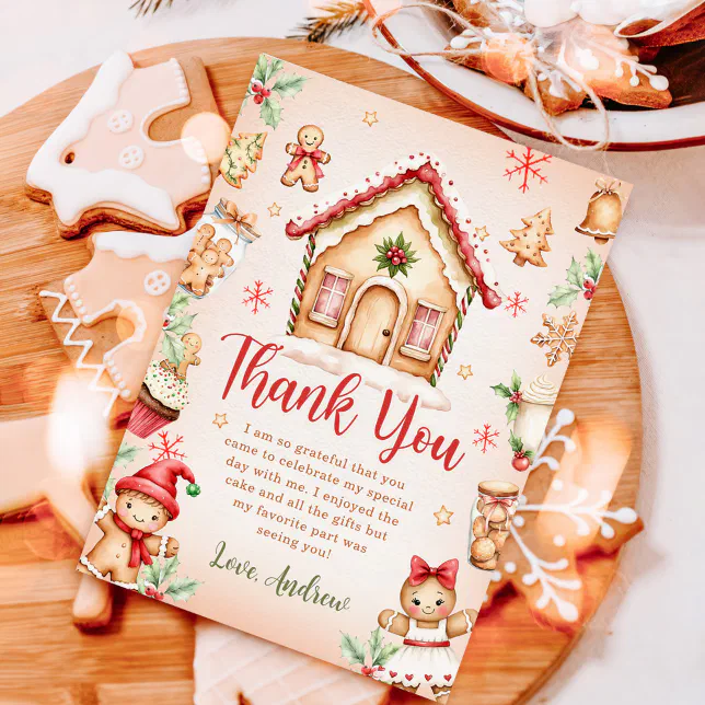 Red Gingerbread House Birthday Party Thank You Card | Zazzle