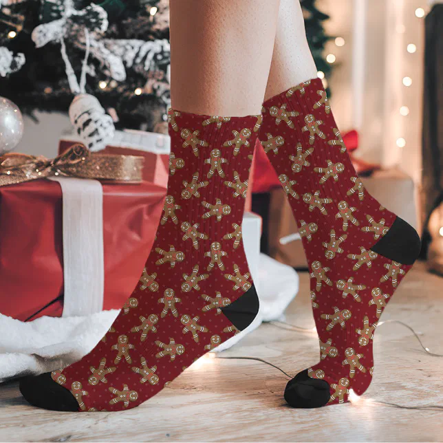 Red Gingerbread Man Polka Dot Christmas Socks | Zazzle