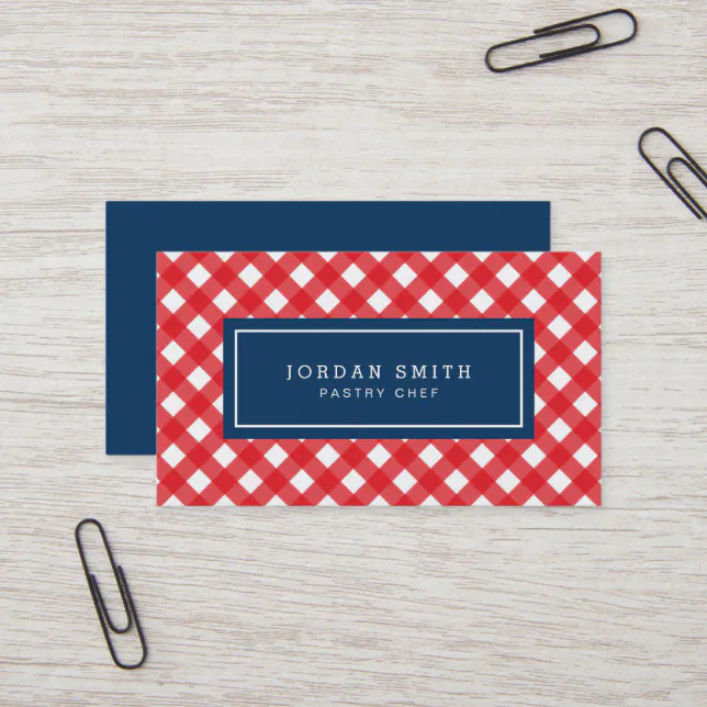 Red Gingham and Blue Business Card | Zazzle