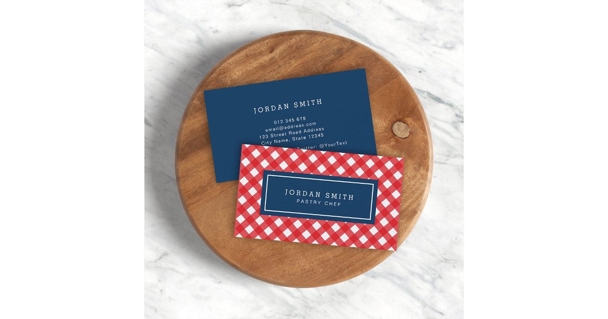 Red Gingham and Blue Business Card | Zazzle
